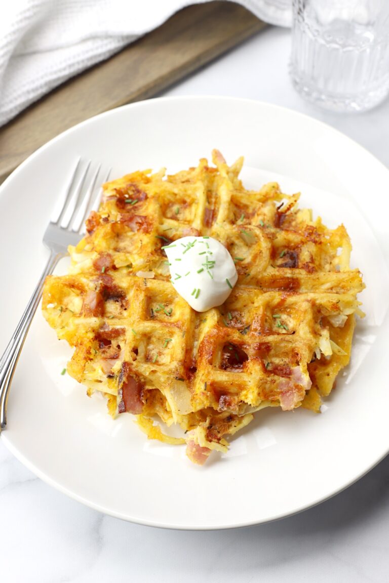 Ham and Cheese Hash Brown Waffles - The Toasty Kitchen