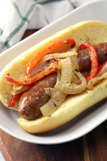 Oven Roasted Brats with Onions and Peppers - The Toasty Kitchen